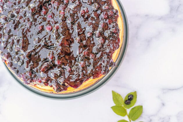Huckleberry Cheesecake with a Brownie Crust | Hilda's Kitchen Blog